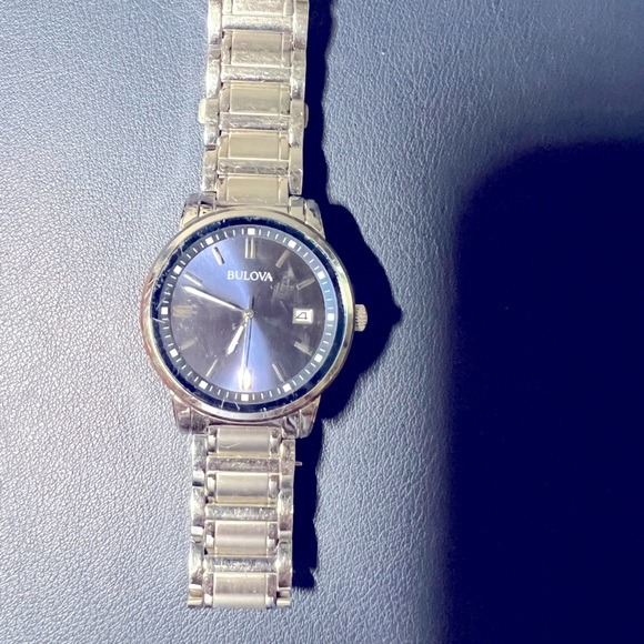 Bulova | Accessories | Bulova Silver Watch With Blue Face | Poshmark